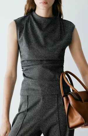 Mango Draped Sleeveless Top - Black