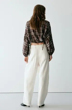 Mango Plaid Puffed Sleeve Shirt