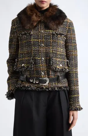 ALTUZARRA Simons Tweed Jacket With Genuine Shearling Collar