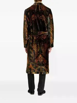 Etro Velvet Robe Coat With Placed Paisley-print