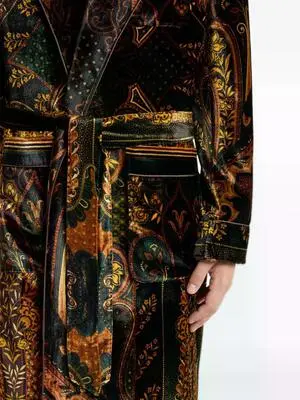Etro Velvet Robe Coat With Placed Paisley-print