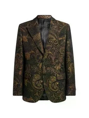 Etro Single-breasted Chenille Jacquard Jacket With Floral Paisley Motif - Black