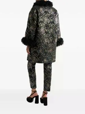 Etro Short Jacquard Coat With Belt And Faux-fur
