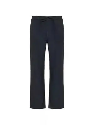 120% Lino Drawstring-waist Linen Trousers - Blue
