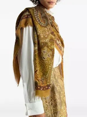 Etro Wool, Cashmere And Silk Shawl With Floral Paisley-motif