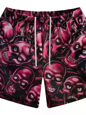 BRAVEST STUDIOS Skully Printed Mesh Shorts - Red