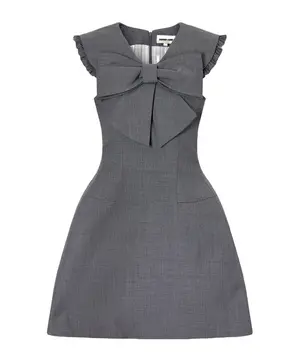 SHUSHU/TONG Bow-detail Ruffled Twill Mini Dress - Gray