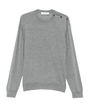LANVIN Ribbed Crew-neck Knit Top - Gray
