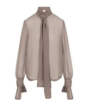 Saint Laurent Lavallière Ruffle Detailed Blouse - Nude