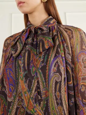 Etro Pussy-bow Gathered Paisley-print Mini Dress
