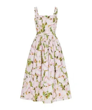 Oscar De La Renta Belted Pleated Floral-print Midi Dress - Multicolor