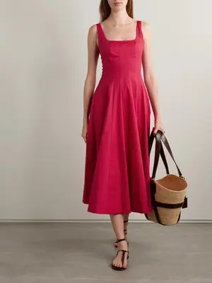 Staud Pleated Poplin Midi Dress