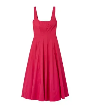 Staud Pleated Poplin Midi Dress - Red