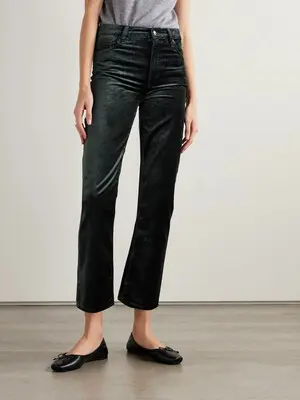 FRAME Cropped Cotton-blend Velvet Bootcut Pants