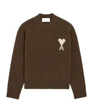 AMI Paris Long-sleeved Knit Top - Brown