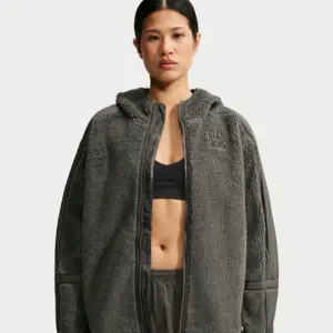 Nike Skims Sherpa Oversized Full-zip Hooded Jacket - Grey
