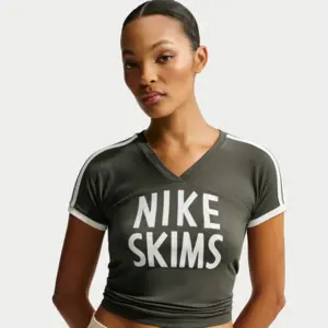 Nike Skims Stretch Knit V-neck Short-sleeve Top - Grey