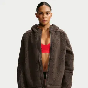Nike Skims Sherpa Oversized Full-zip Hooded Jacket - Brown