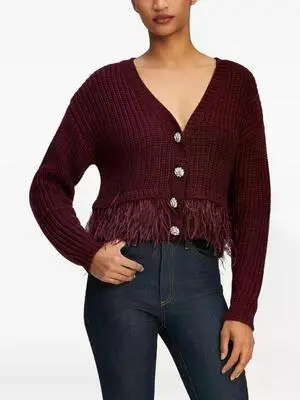 Cinq À Sept Krissi Feather-trim Crystal-button Cardigan
