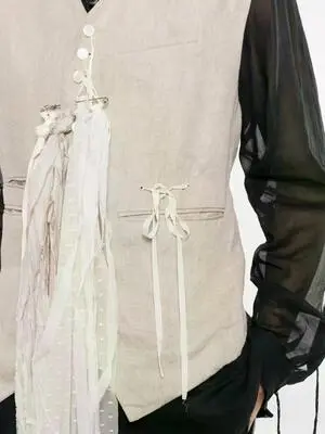 MIDORIKAWA Safety-pin Frayed-trim Gilet