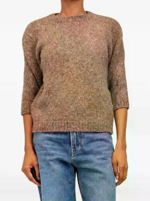 LAUREN MANOOGIAN Melange-knit Three-quarter Sleeve Sweater - Brown