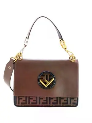 Fendi Kan I F Leather With Zucca Embossed Detail Medium Shoulder Bag - Brown