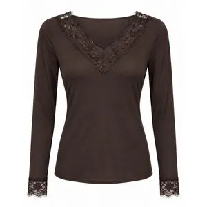 LUELLA FASHION Lace V-neck Base Layer Chocolate - Brown