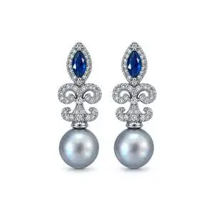 NINEMOO Nacre Gris Arabesque Freshwater Pearl Earrings - Grey