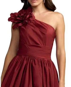 Mac Duggal One Shoulder High Low Gown With 3d Flower