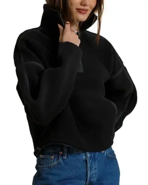 PERFECTWHITETEE Funnel Neck Fleece Sweatshirt - True Black