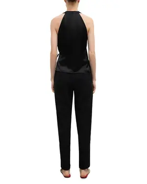 LESET Barb Sleeveless Satin Wrap Top - Black