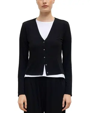 LESET Lauren Cropped V Neck Cardigan - Black