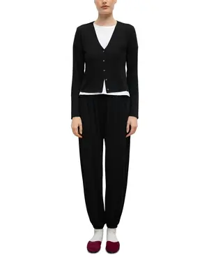 LESET Lauren Cropped V Neck Cardigan - Black