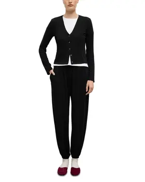 LESET Lauren Cropped V Neck Cardigan - Black