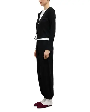 LESET Lauren Cropped V Neck Cardigan - Black