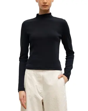 LESET Nando Long Sleeve Mock Neck Cotton Tee - Black