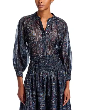 The Great. The Ashland Sheer Printed Long Sleeve Top