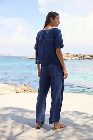 Free People Leandra 100% Cotton Pant Set - Poseidon