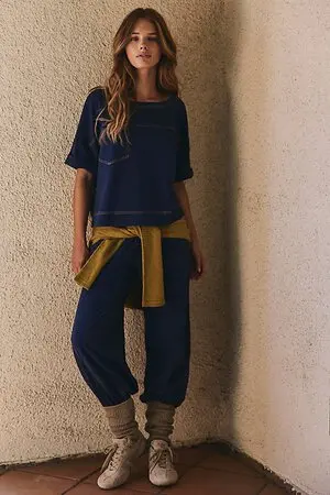 Free People Leandra 100% Cotton Pant Set - Poseidon