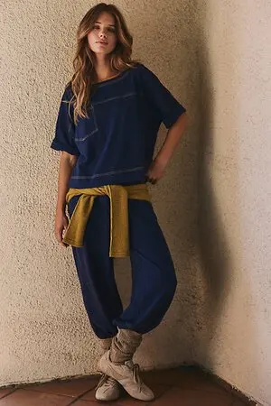 Free People Leandra 100% Cotton Pant Set - Poseidon