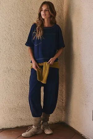 Free People Leandra 100% Cotton Pant Set - Poseidon