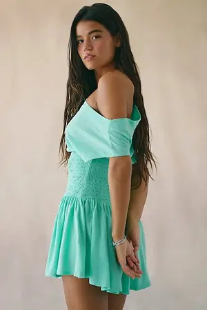 Free People Scorching Hot 100% Cotton Mini Dress - Jade Mint
