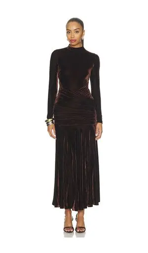 Bardot Korina Velour Maxi Dress In Chocolate