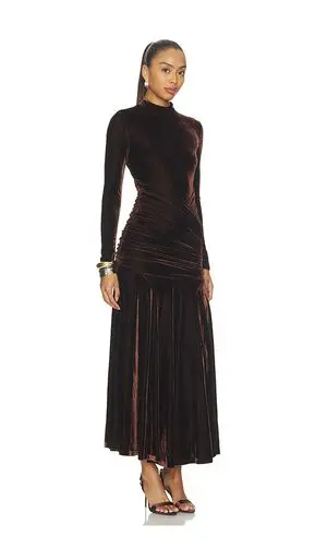 Bardot Korina Velour Maxi Dress In Chocolate