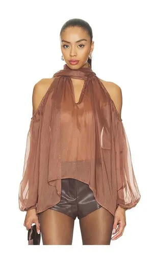 MORE TO COME Elise Tie Front Top - Brown