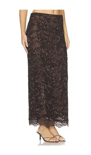 LOVERS AND FRIENDS Atika Sequin Lace Skirt In Brown