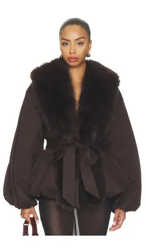 ROTATE BY BIRGER CHRISTENSEN Faux Fur Collar Jacket In Brown - Molã©
