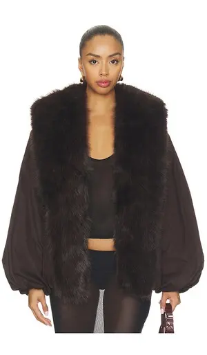 ROTATE BY BIRGER CHRISTENSEN Faux Fur Collar Jacket In Brown