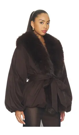 ROTATE BY BIRGER CHRISTENSEN Faux Fur Collar Jacket In Brown