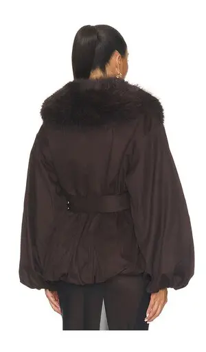 ROTATE BY BIRGER CHRISTENSEN Faux Fur Collar Jacket In Brown